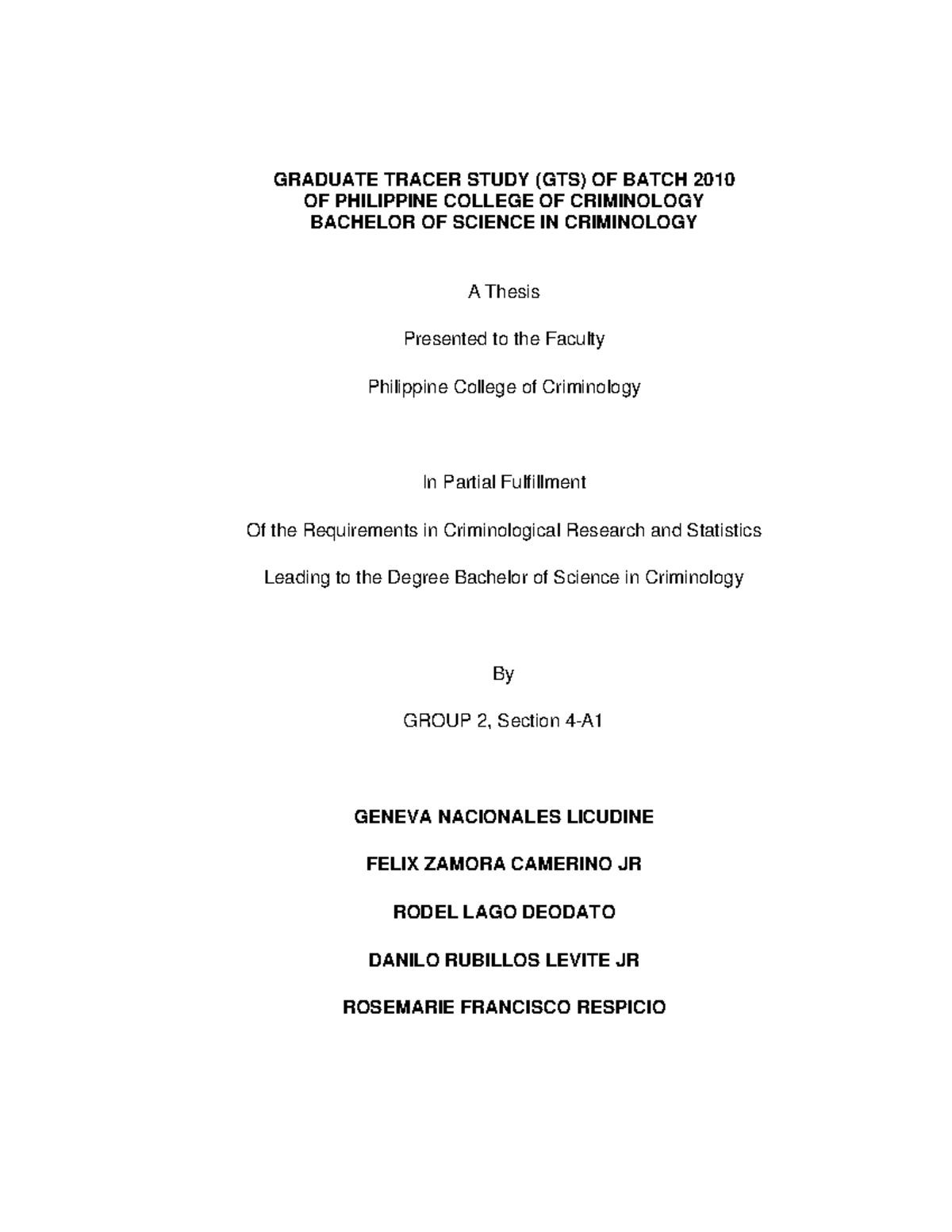 104634902 GTS Thesis: Tracer Study of PCCR Batch 2010 Graduates - Studocu