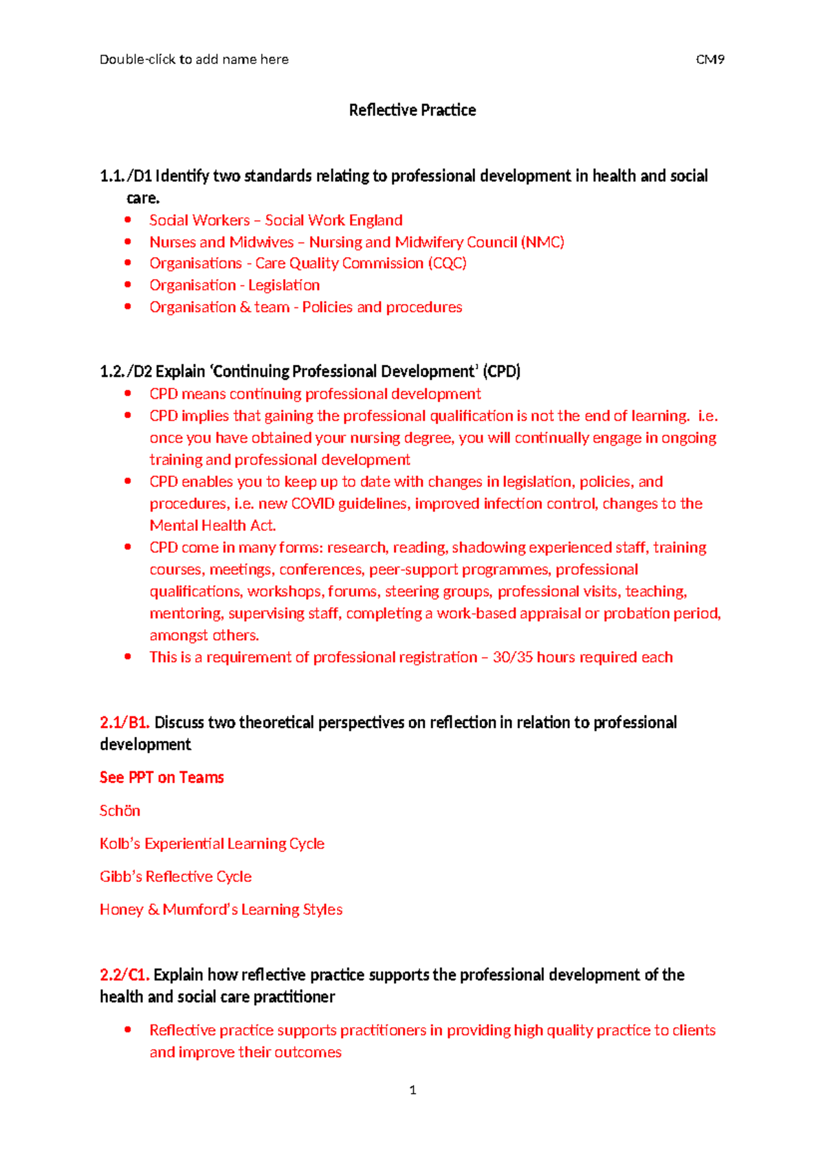 Reflective Practice Notes: CPD and Professional Development in HSC ...