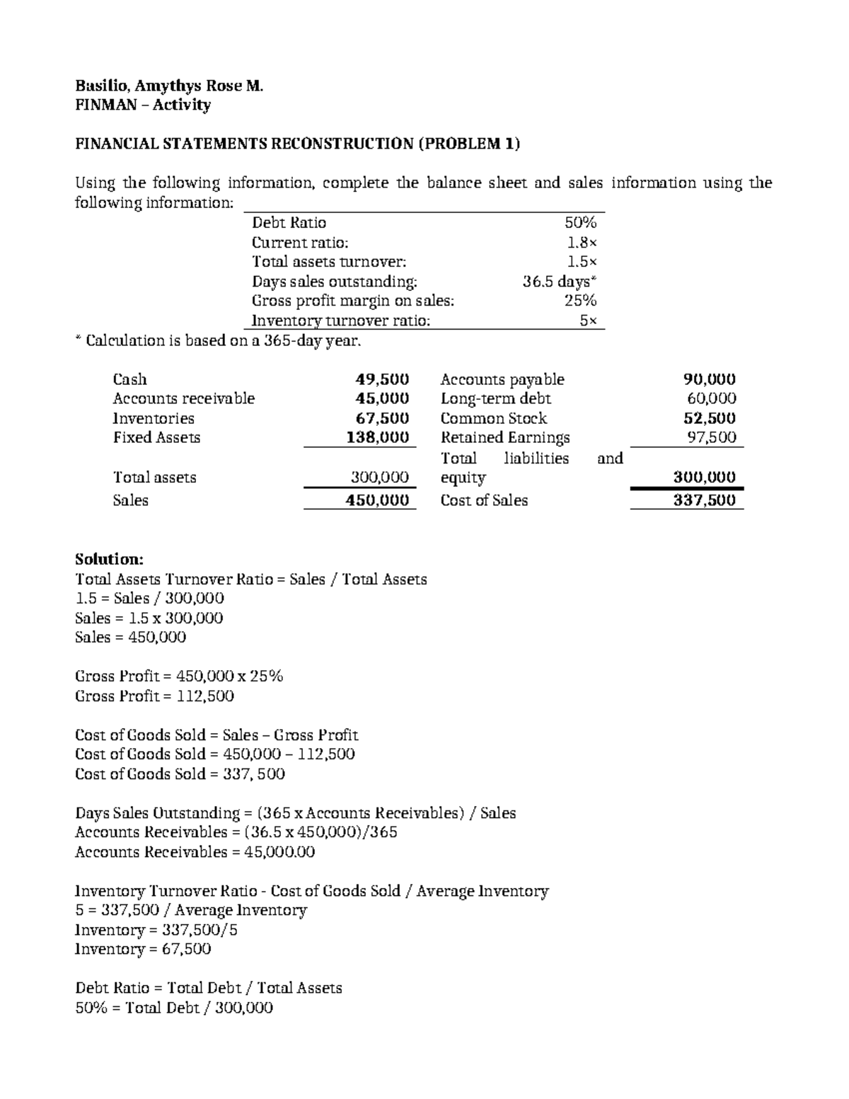 FINMAN – Financial Statements Reconstruction Exercises 2 - Studocu
