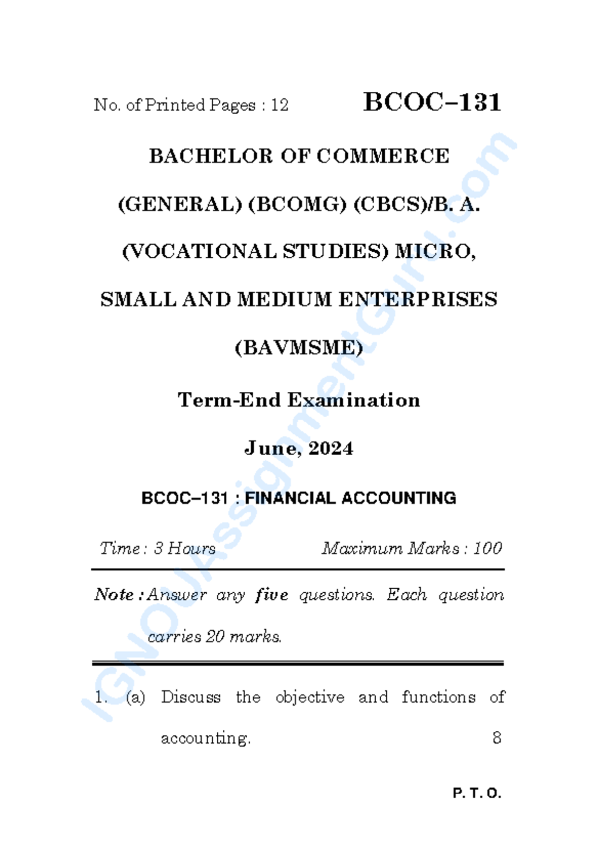 BCOMG BCOC-131 Financial Accounting Exam Notes - June 2024 - Studocu