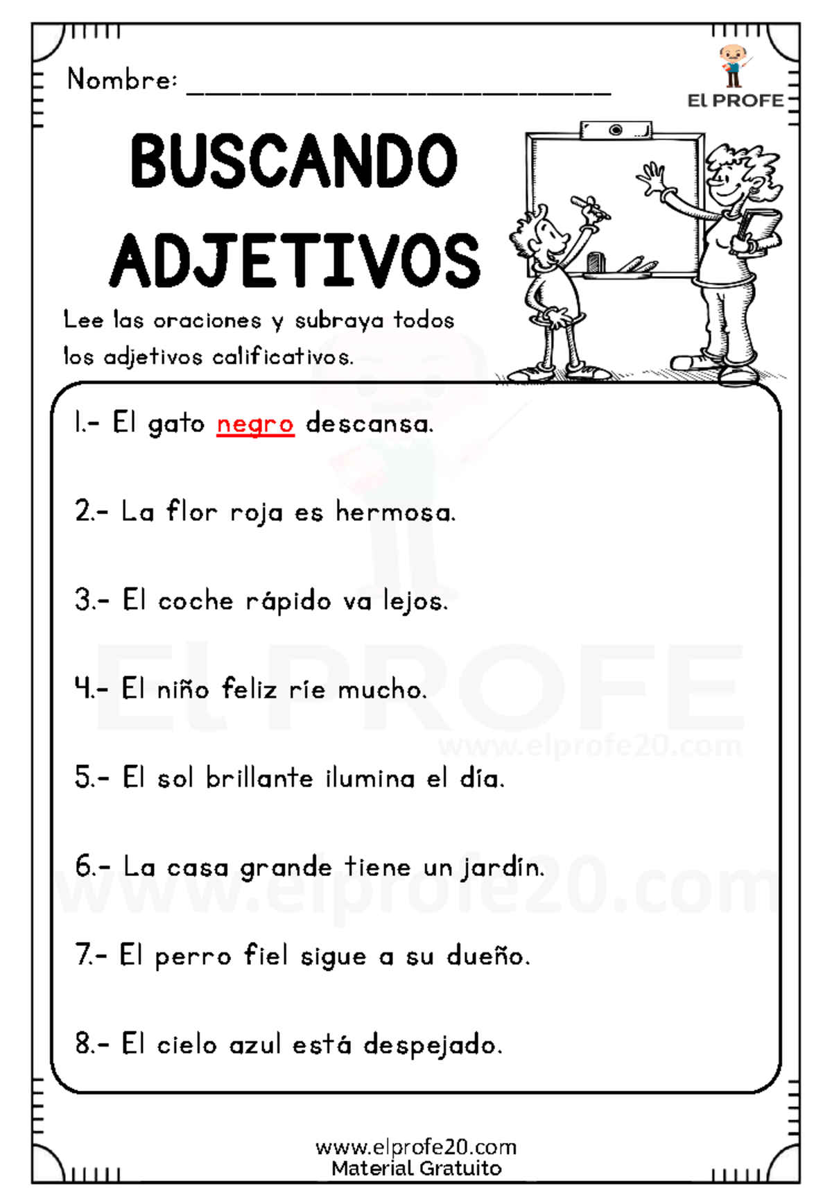 Fichas de Ejercicios: Identificación de Adjetivos en Oraciones - Studocu