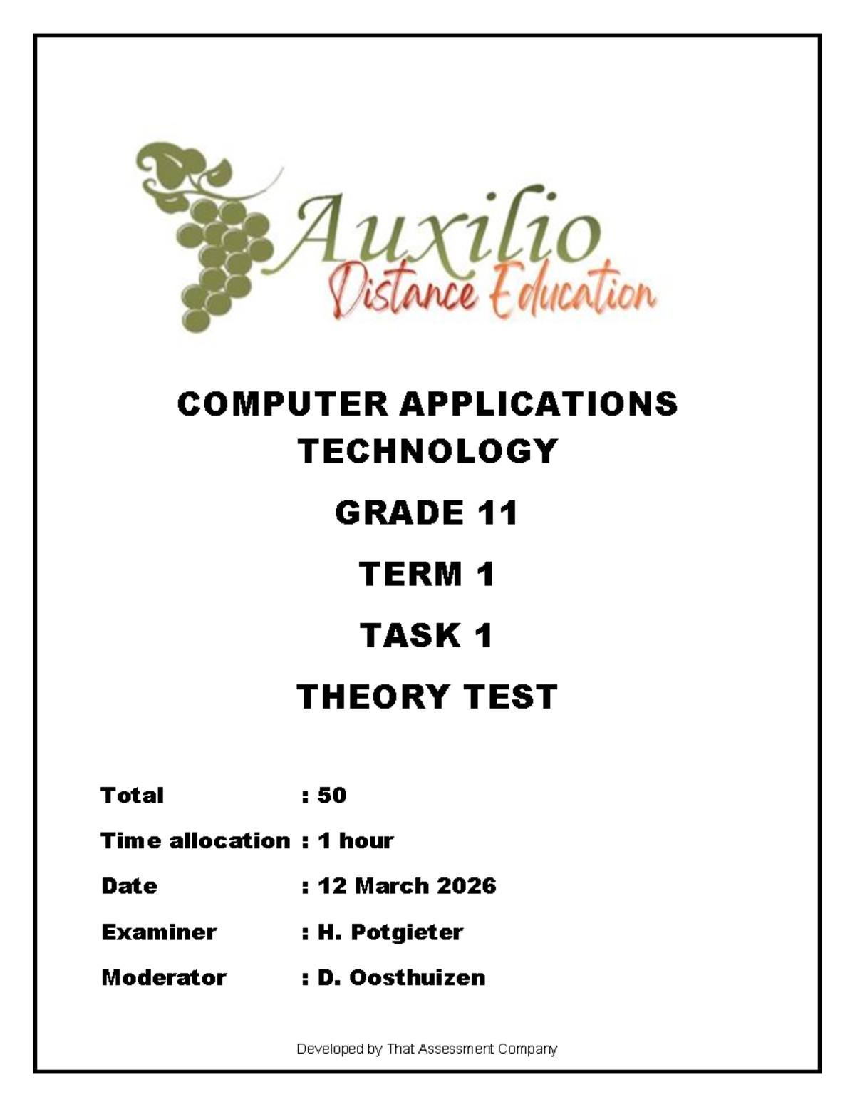 GR11 CAT Term 1 Task 1 Theory Test 2026 - Comprehensive Guide - Studocu