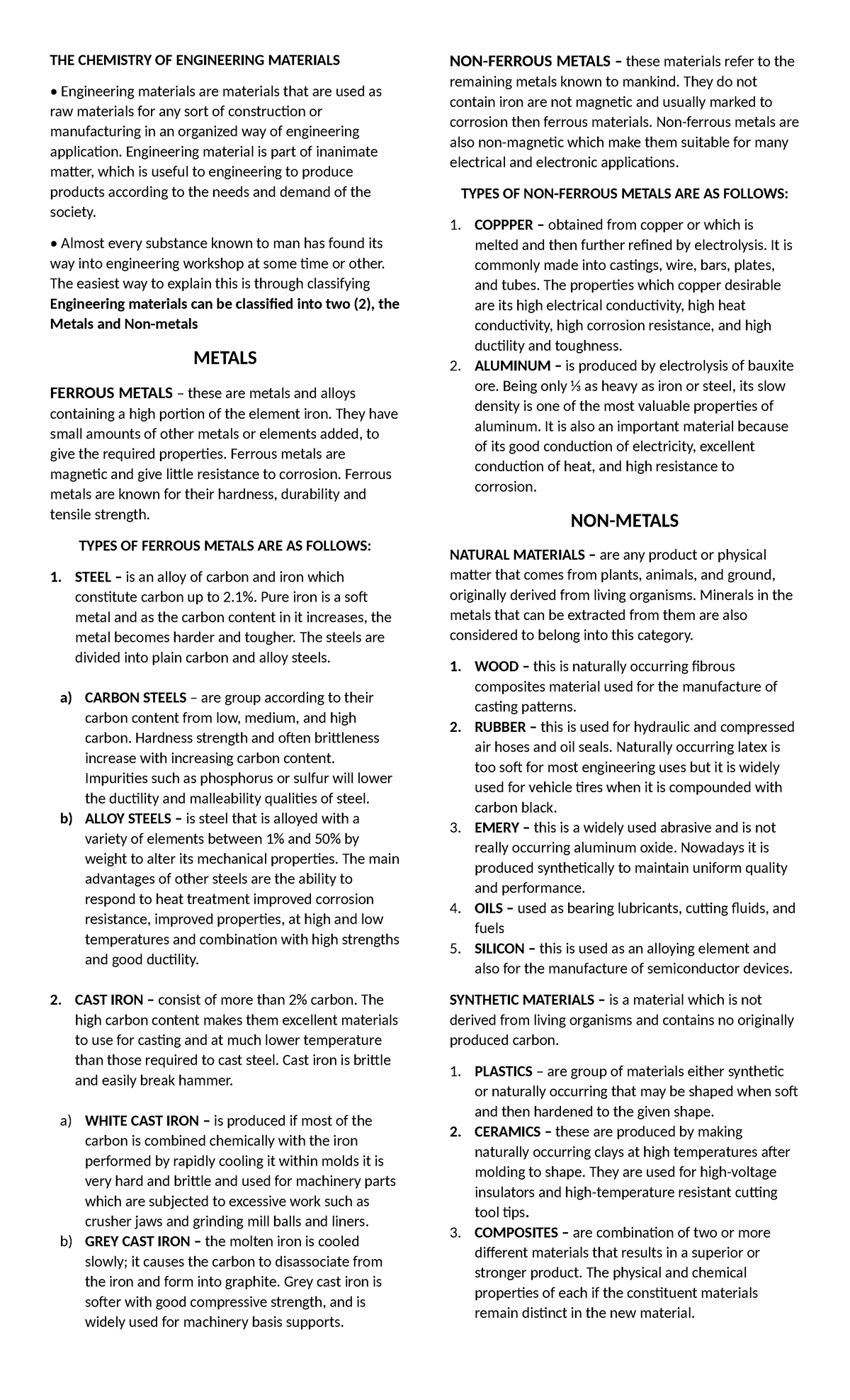 Engineering Materials: Types and Properties Overview - Studocu