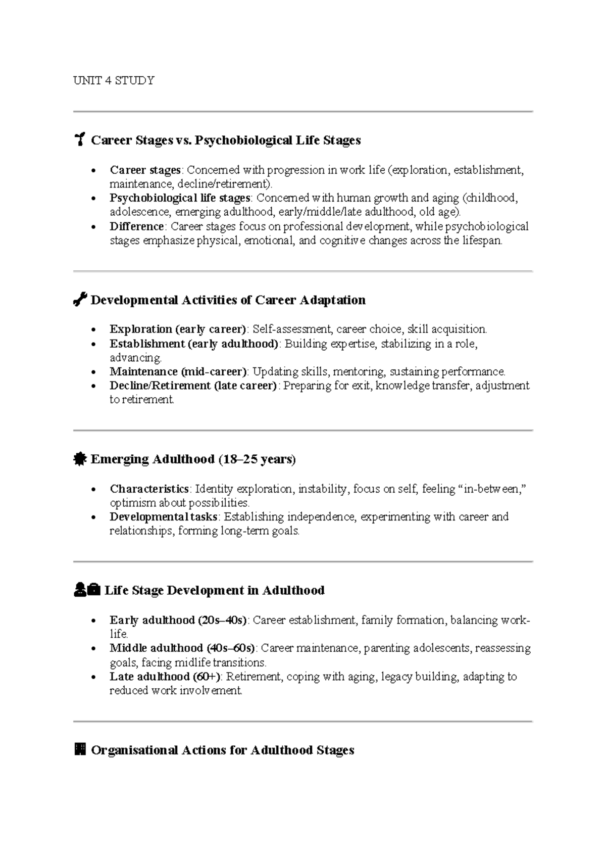 Unit 4 Study: Career & Psychobiological Life Stages (ECAP) - Studocu