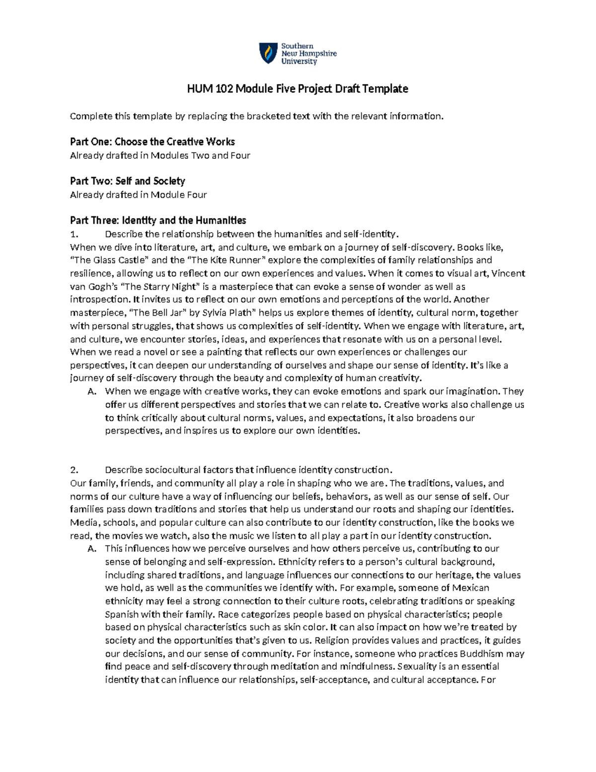 HUM 102 Module 5 Project Draft: Exploring Identity and Humanities - Studocu