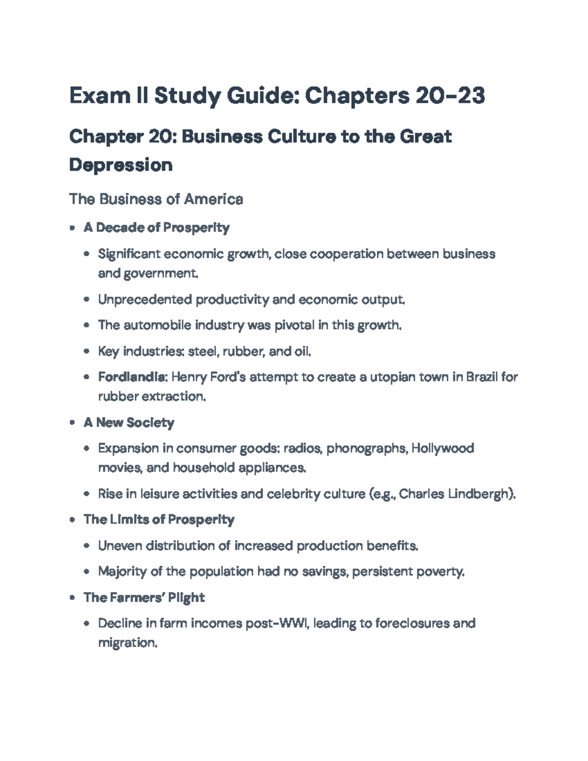Exam II Study Guide: U.S. History Chapters 20-23 Overview - Exam II ...