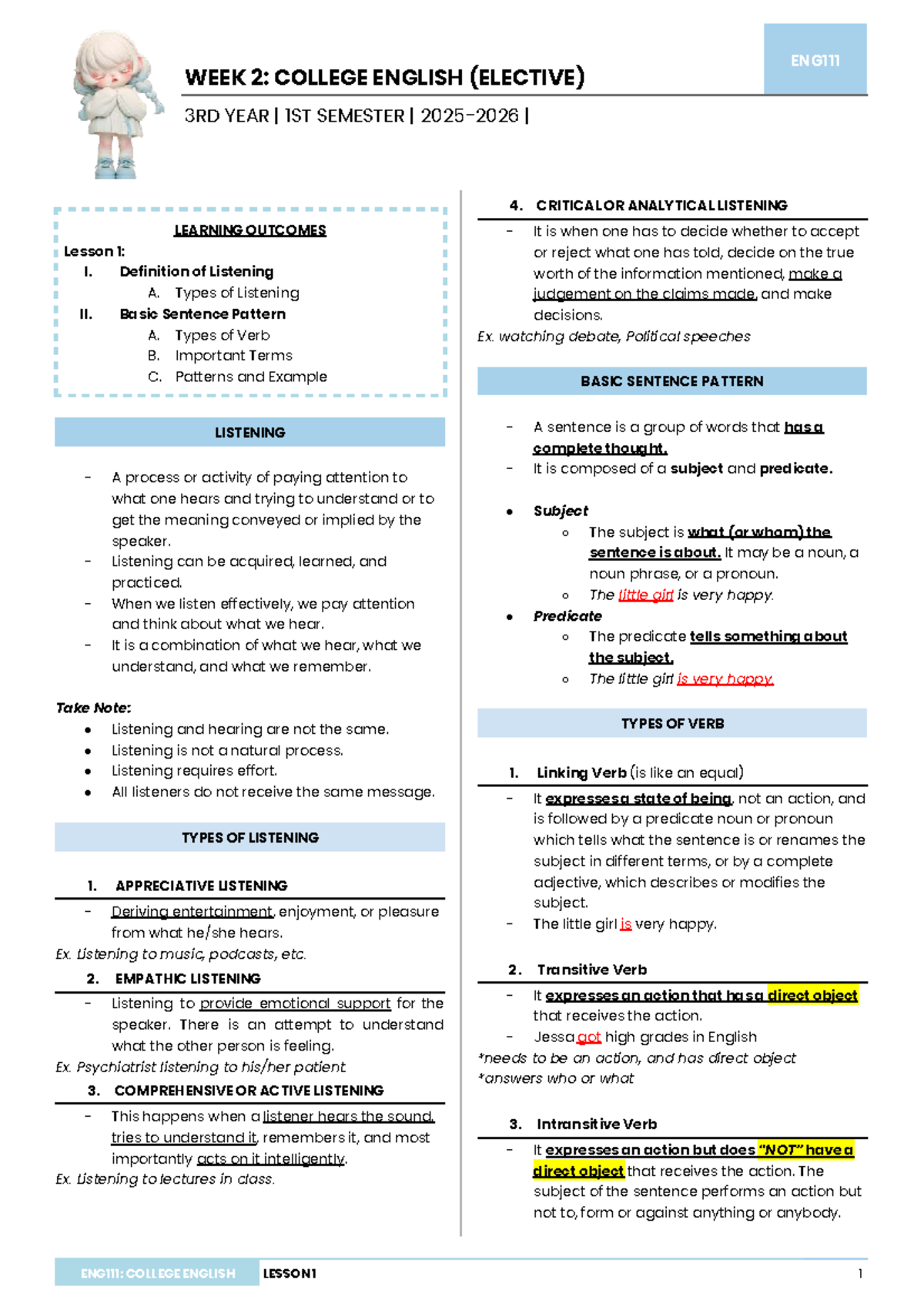 WEEK 2: COLLEGE ENGLISH (ELECTIVE) 3RD YEAR 1ST SEMESTER LISTENING ...