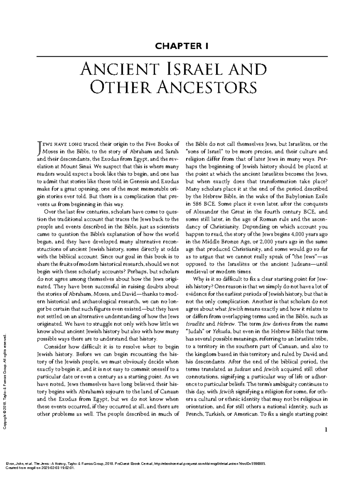 CHAPTER 1: Ancient Israel and the Origins of Jewish Identity (HIST 101 ...