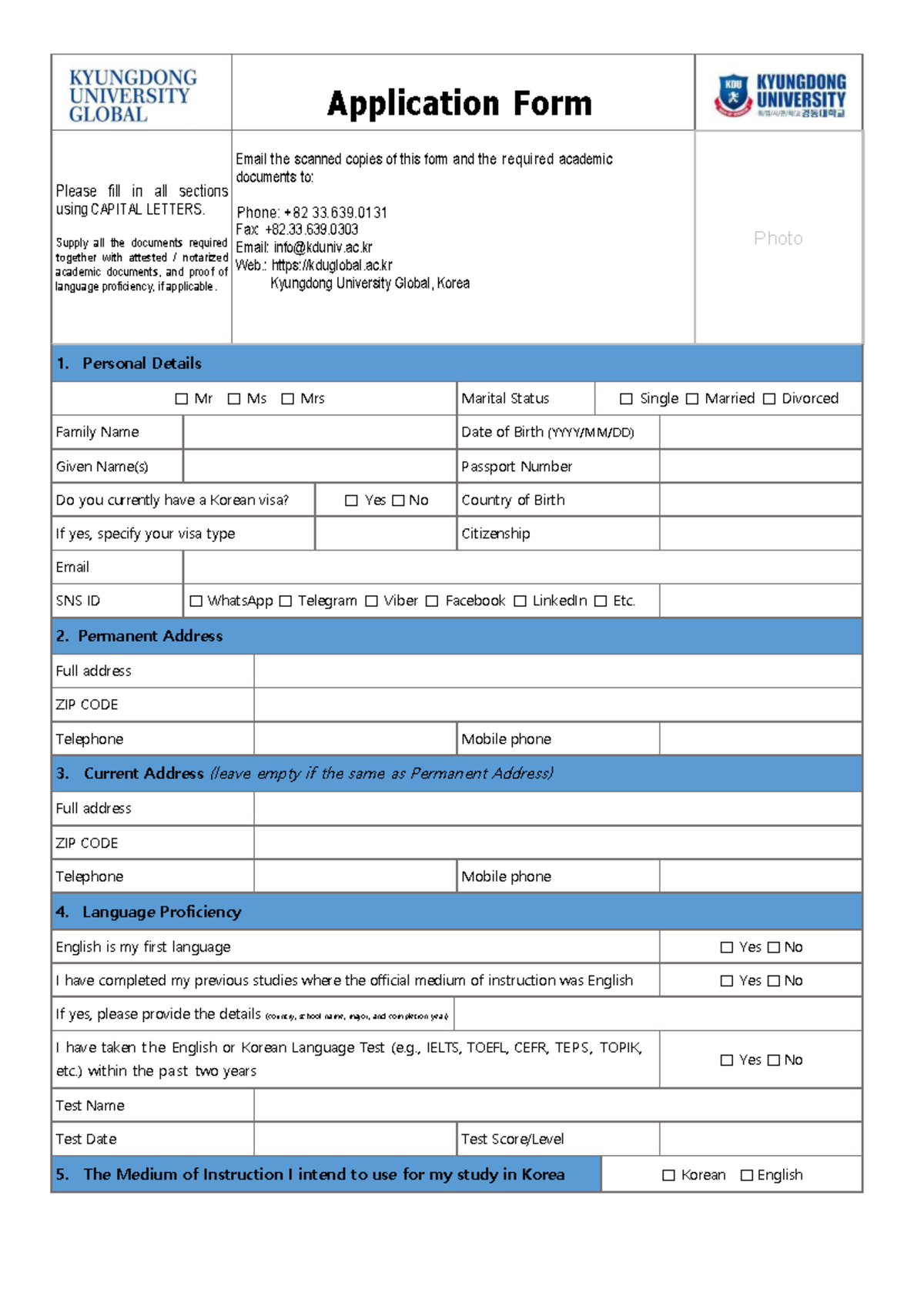 Kyungdong University Application Form for Admission - Studocu