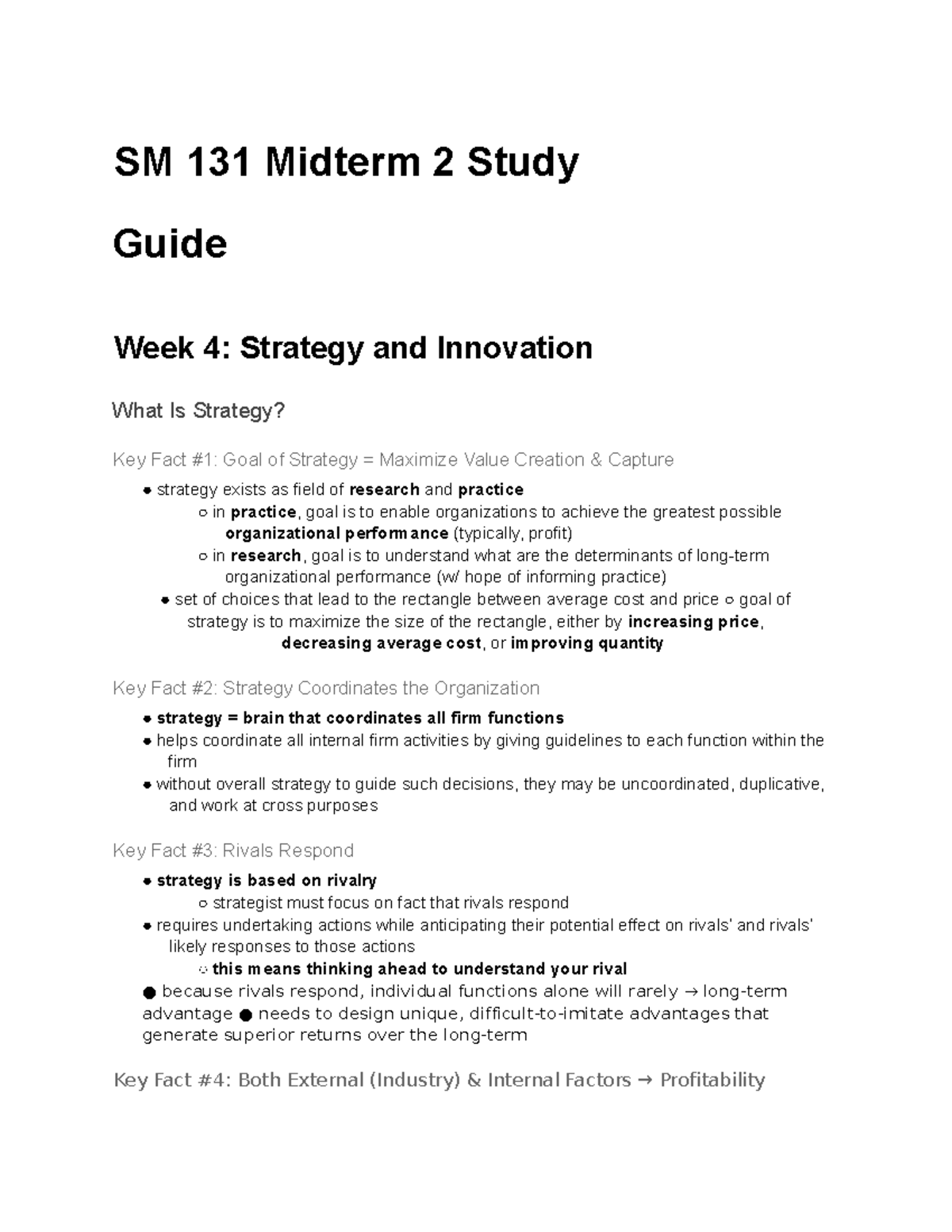 SM 131 Midterm 2 Study Guide: Key Concepts & Strategy Insights - Studocu