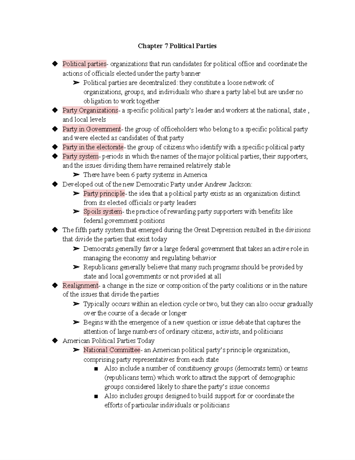 Chapter 7 Notes: Political Parties in American Politics - Studocu