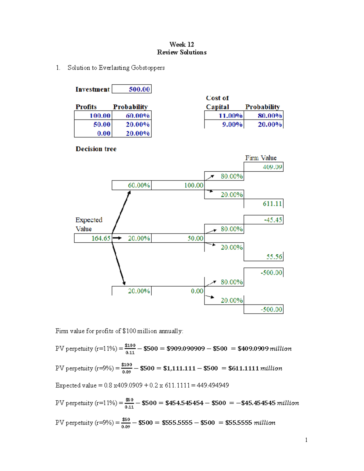Week 12 Review Solutions: Valuation & Decision Tree Analysis - Studocu