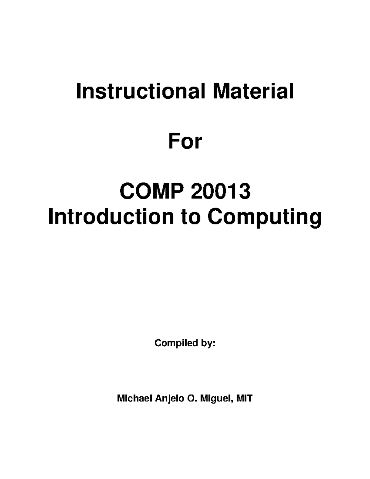 COMP 20013: Comprehensive Introduction to Computing Materials - Studocu