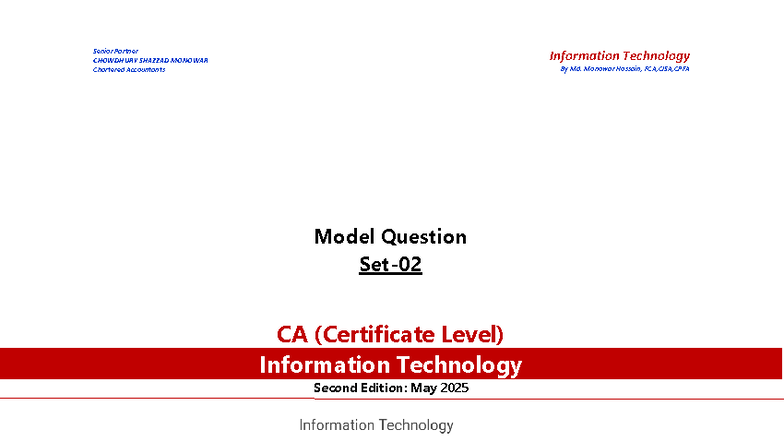 CA(CL) Information Technology Model MCQ Set-02 (2025) by Md. Monowar ...