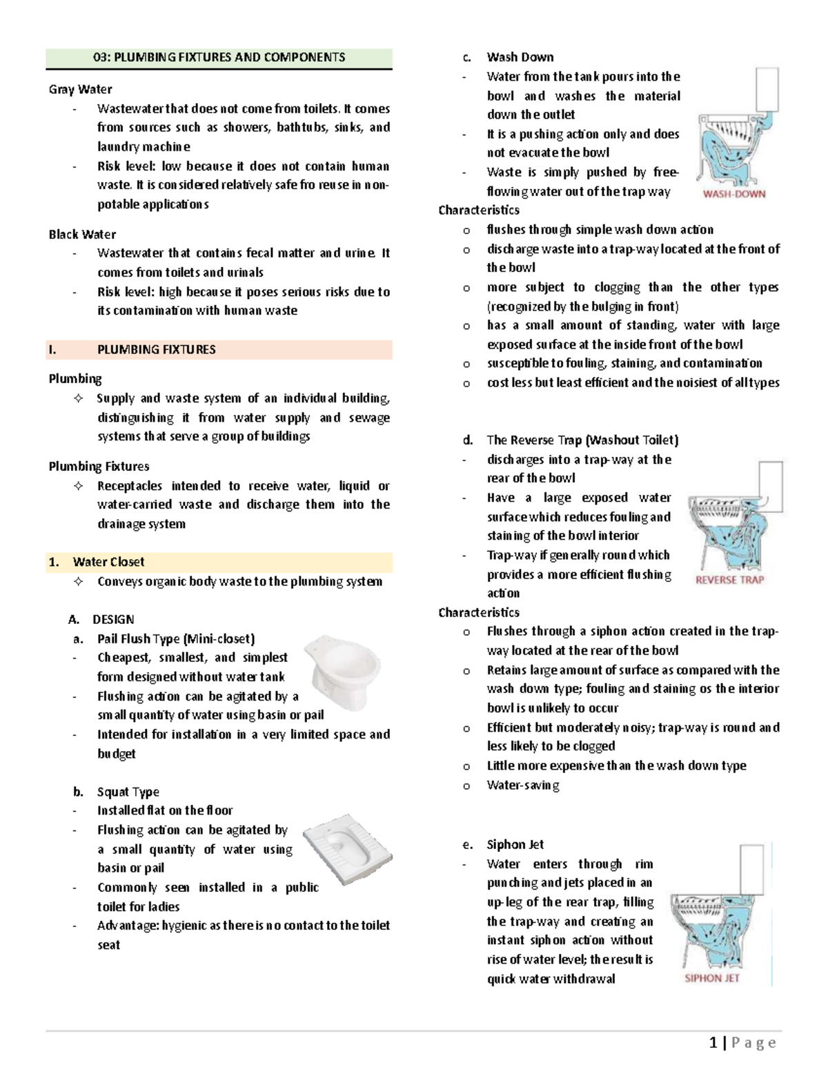 CE 235 03 Reviewer: Plumbing Fixtures & Components Overview - Studocu