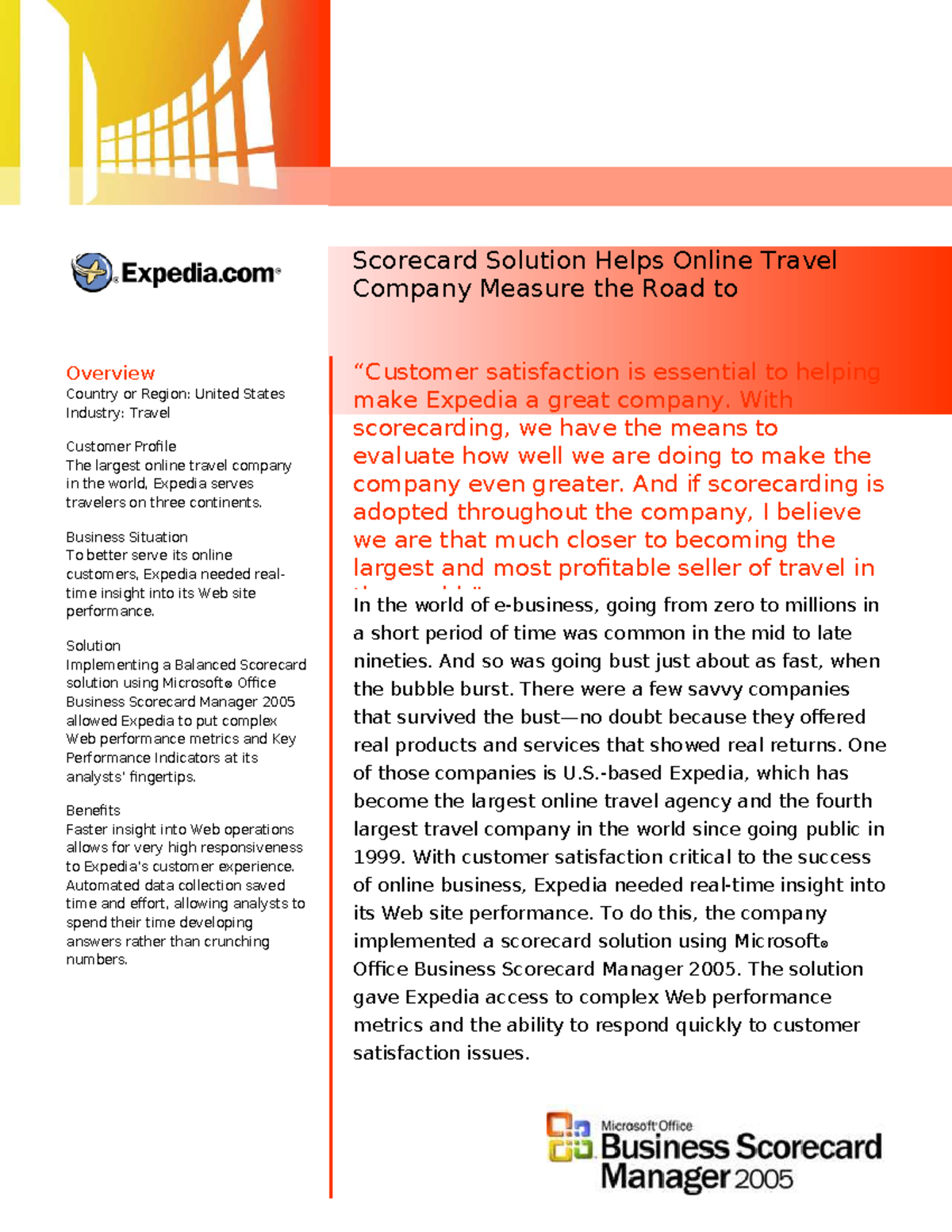 Microsoft Office Business Scorecard Manager Case Study: Expedia's ...