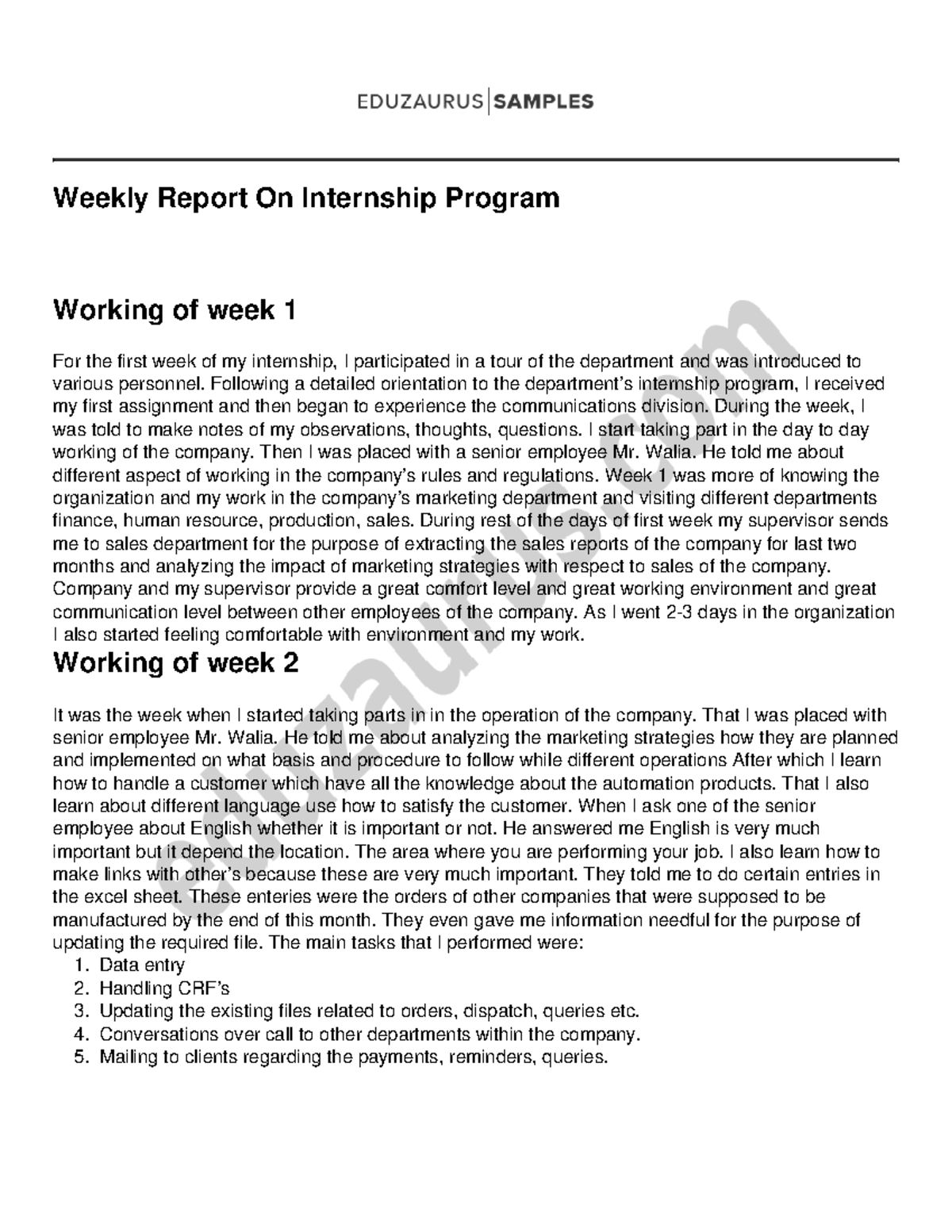 Weekly Internship Report: Progress and Learnings (Weeks 1-6) - Studocu