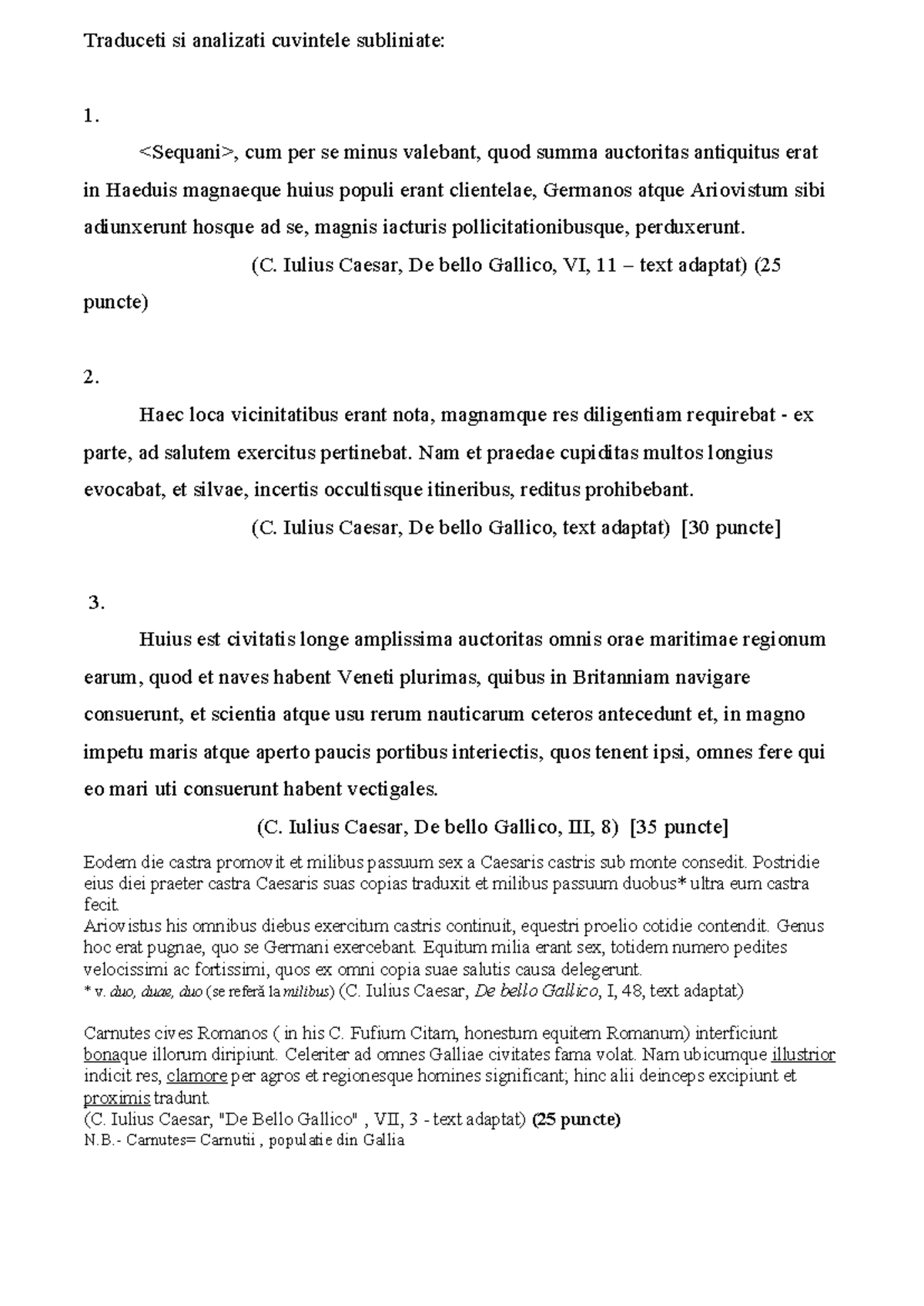 Tema clasa a 9 - Traducerea și analiza textelor lui C. Iulius Caesar ...