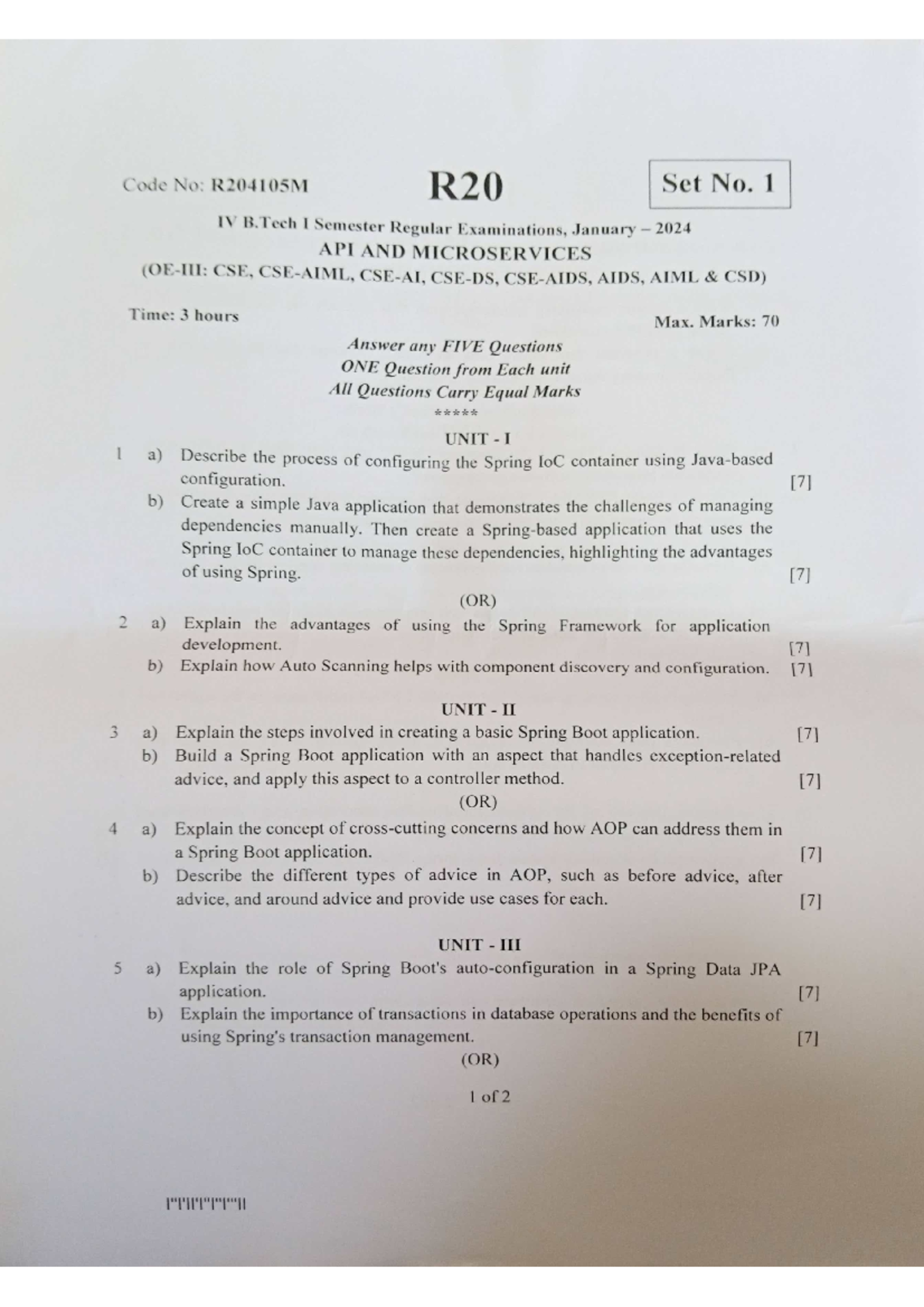 API & Microservices R204105M R20 - Question Papers Set 1-4 - Studocu