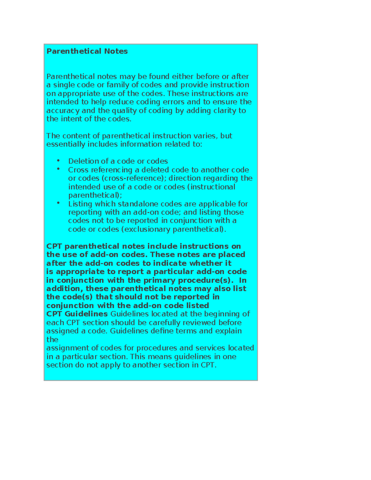 CPT Parenthetical Notes: Guidelines for Accurate Coding - Studocu