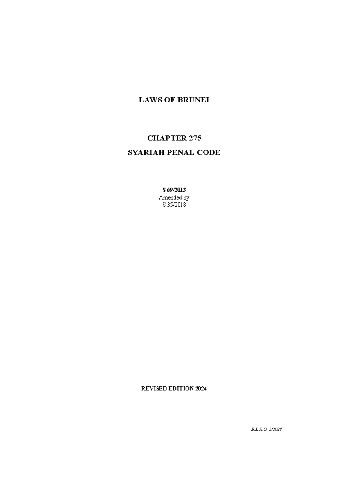 LAWS OF BRUNEI CHAPTER 275 SYARIAH PENAL CODE - Lecture Notes - Studocu