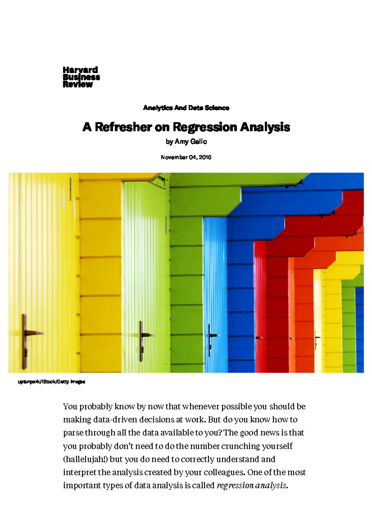 Refresher on Regression Analysis: Key Concepts and Applications ...