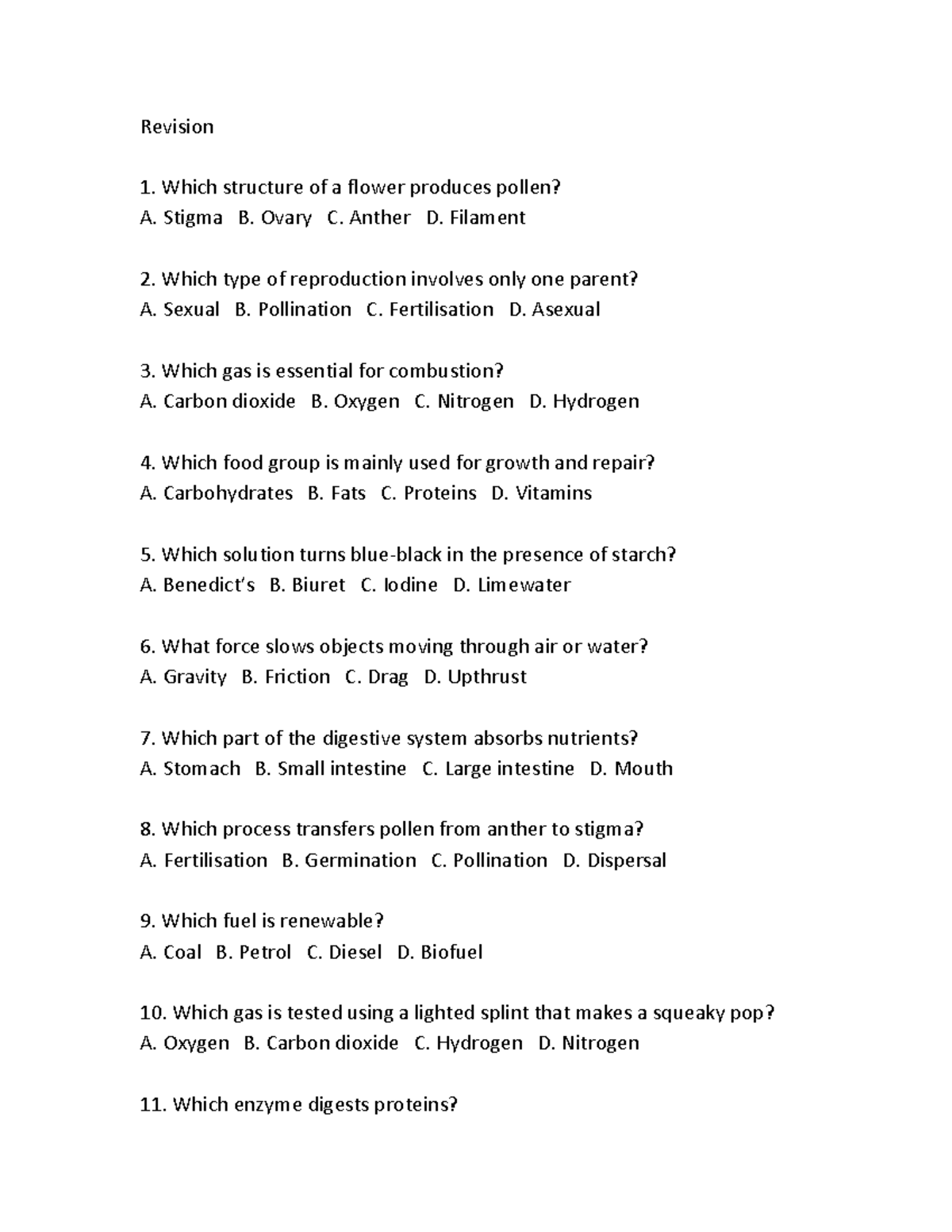 Self Practice - FWGE: Flower Structure, Digestion & Combustion Quiz ...