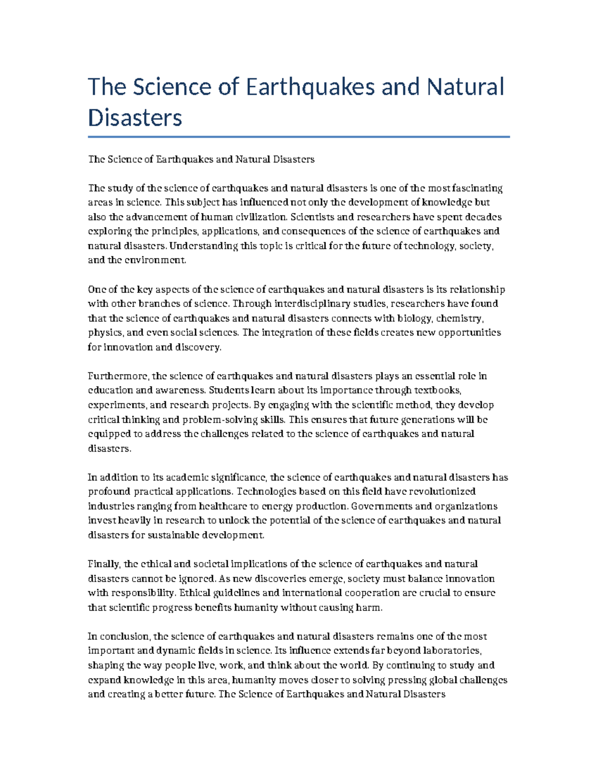 Essay 13: Understanding Earthquakes and Natural Disasters Science - Studocu
