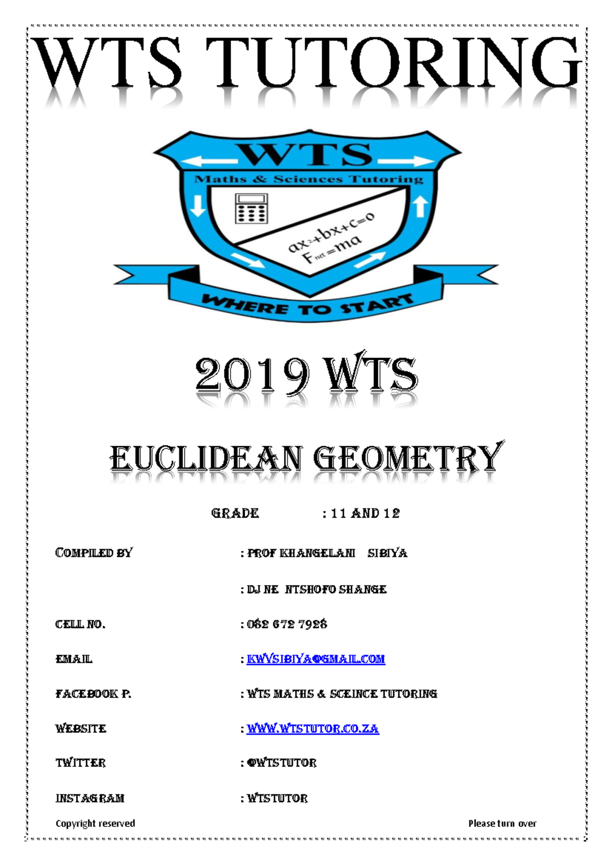 2019 WTS Grade 11 & 12 Euclidean Geometry Notes - Studocu