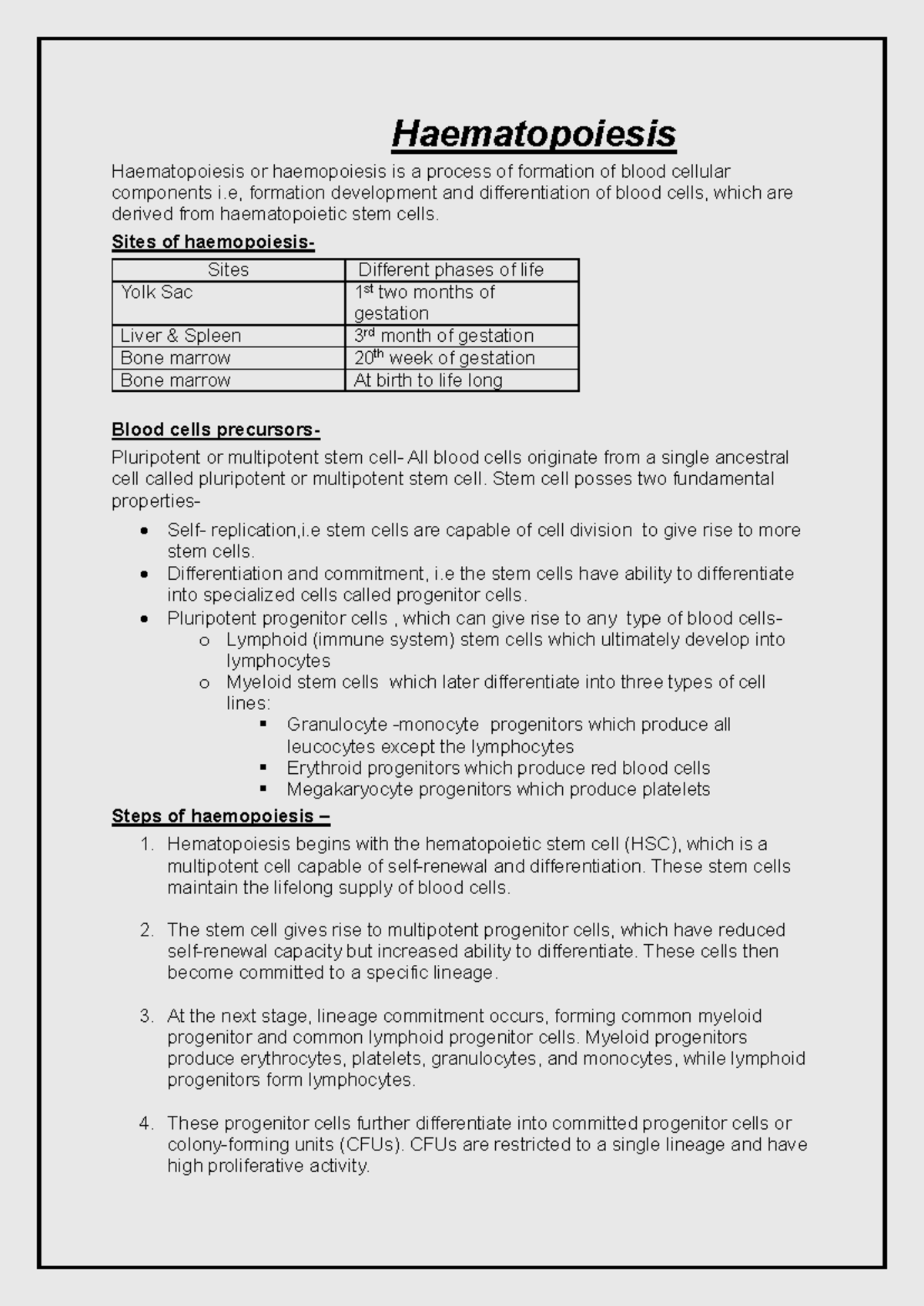 Haematopoiesis: Understanding Blood Cell Synthesis Process - Studocu