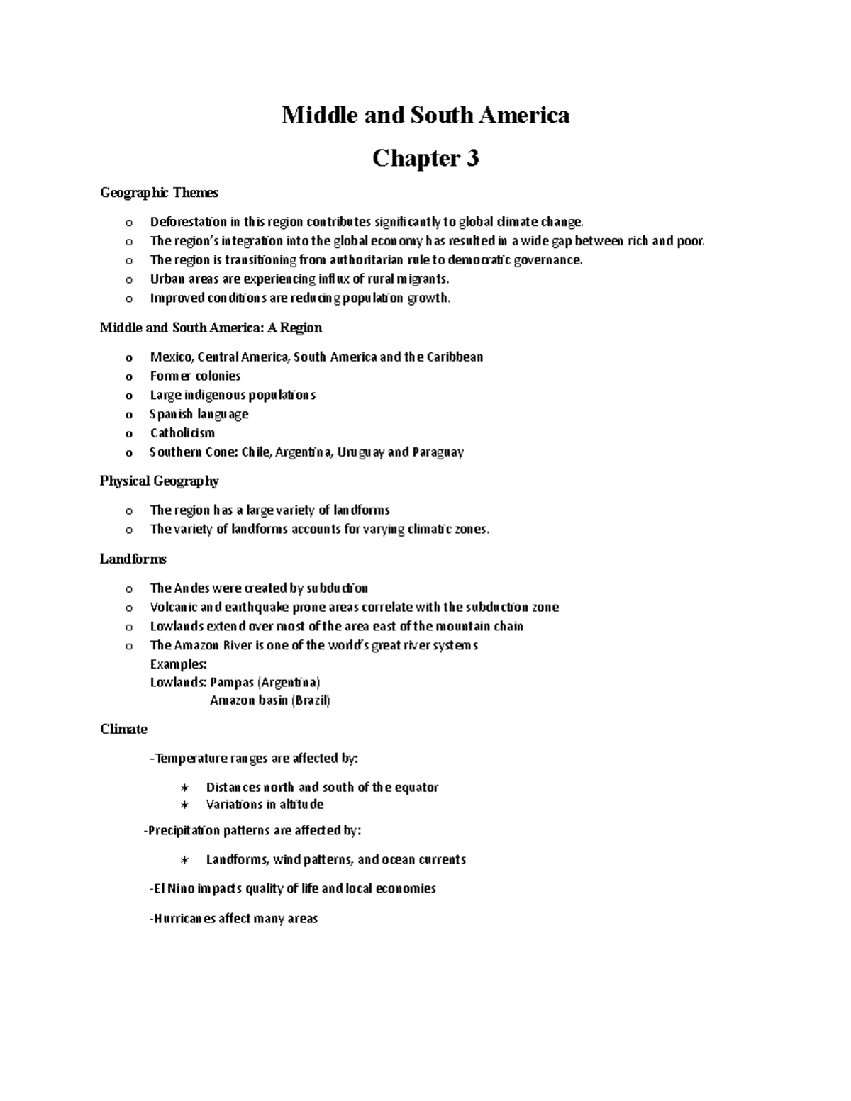 Chapter 3 - Geography of Middle & South America: Themes & Issues - Studocu