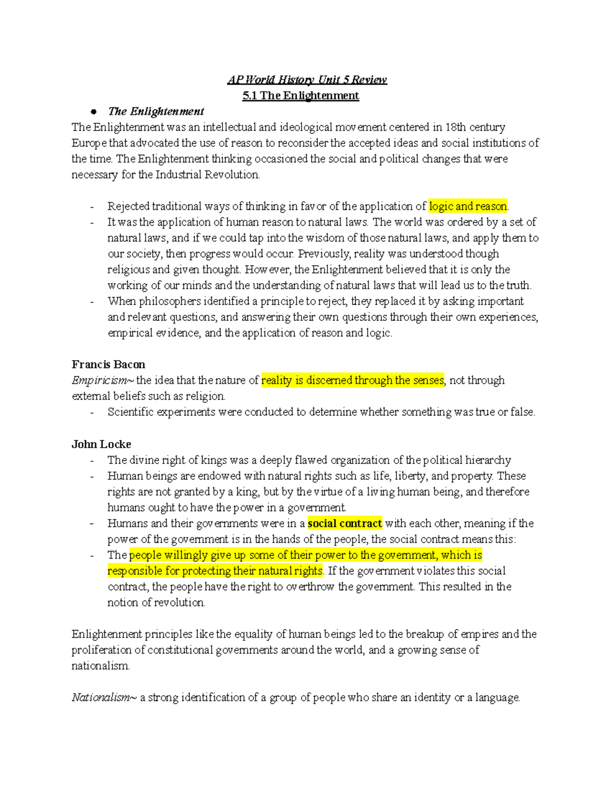 AP World History Unit 5: Enlightenment & Industrial Revolution Review ...