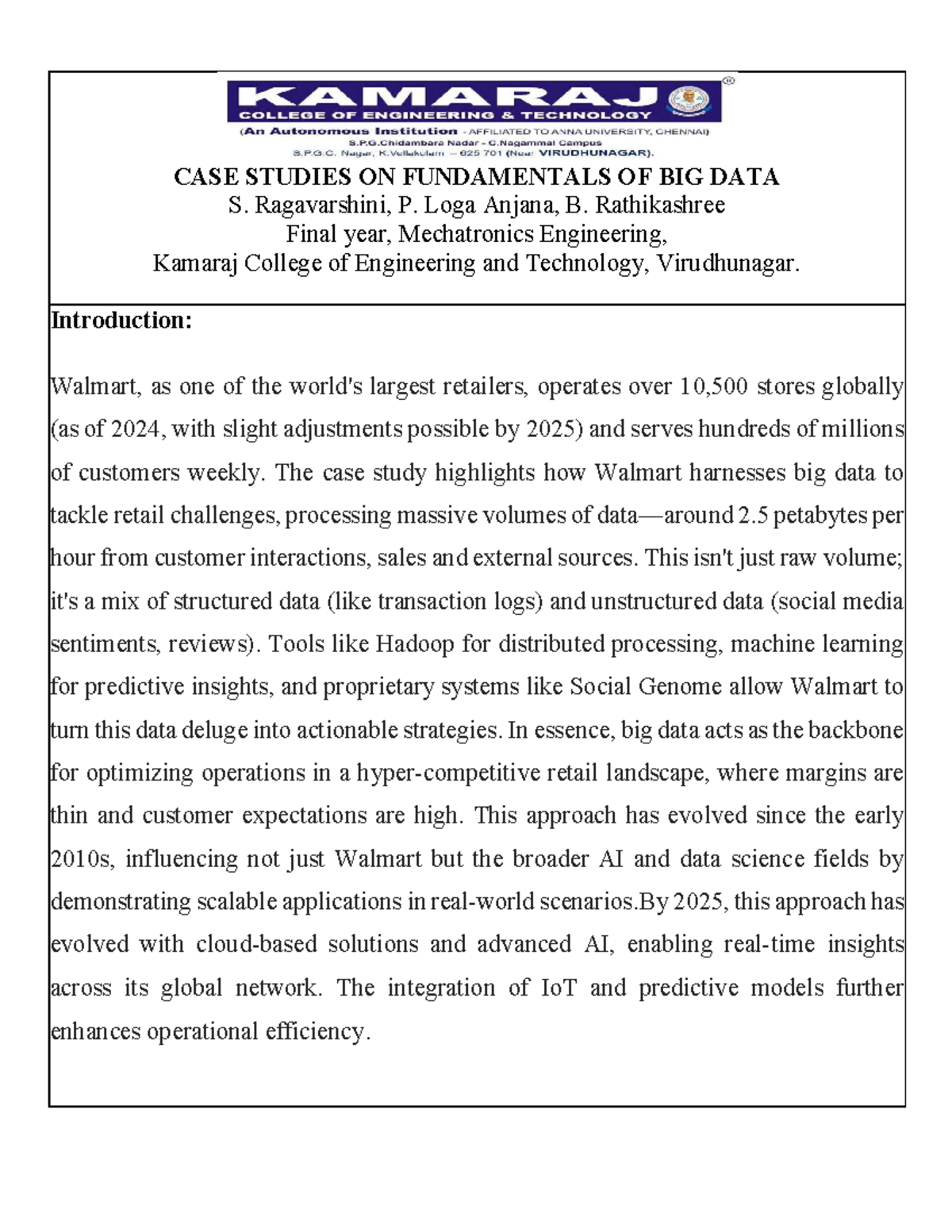 CASE STUDY: BIG DATA STRATEGIES AT WALMART (FOBD) - Studocu