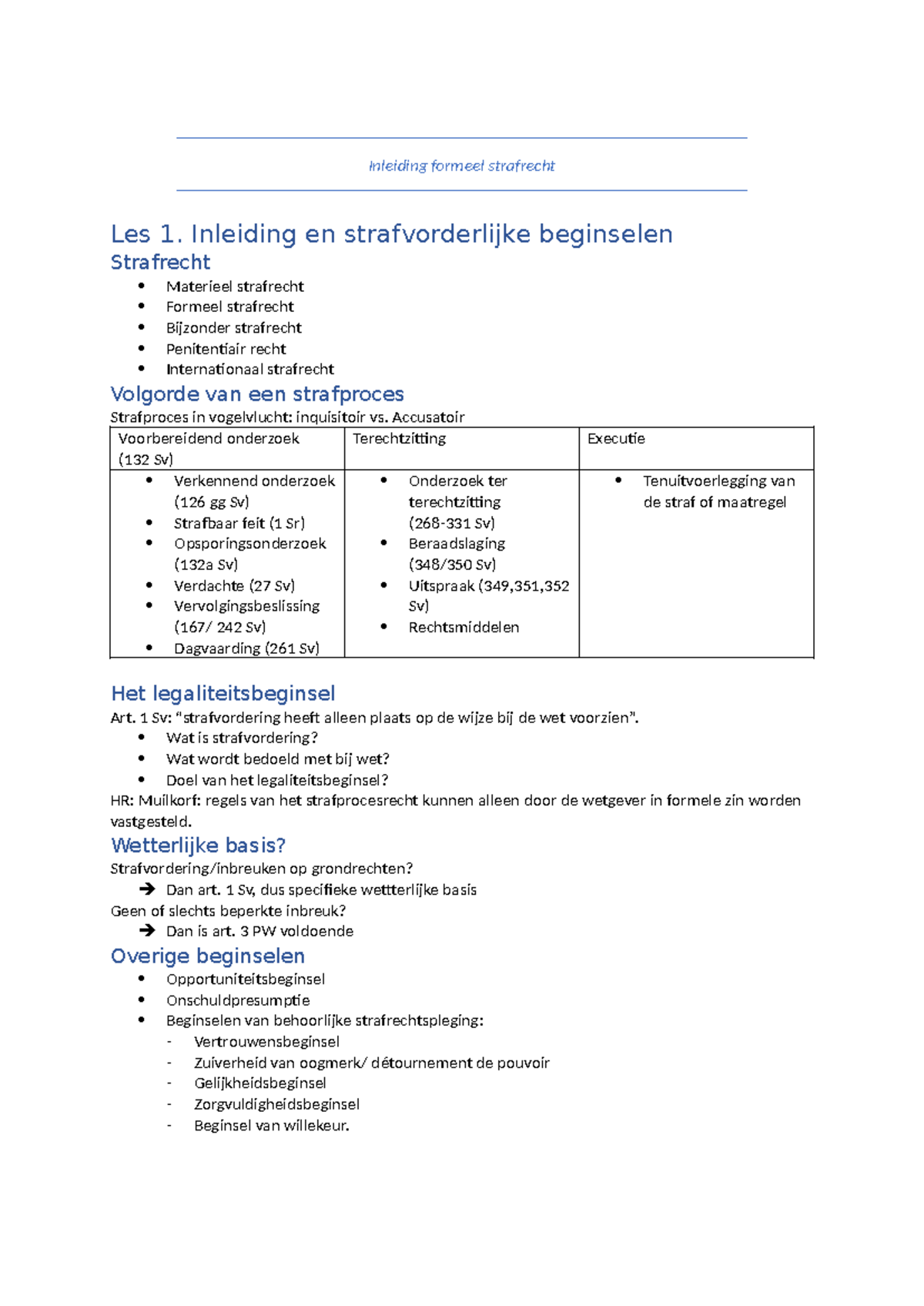 Inleiding Formeel Strafrecht Les 1-4: Basisprincipes en Toepassingen ...