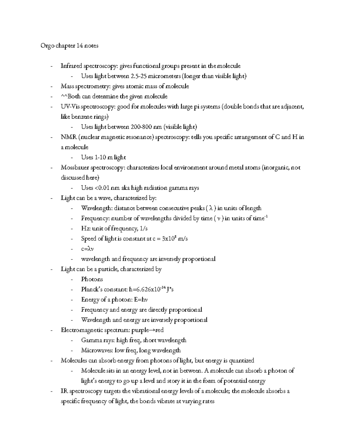 Orgo chapter 14 notes - Orgo chapter 14 notes Infrared spectroscopy ...