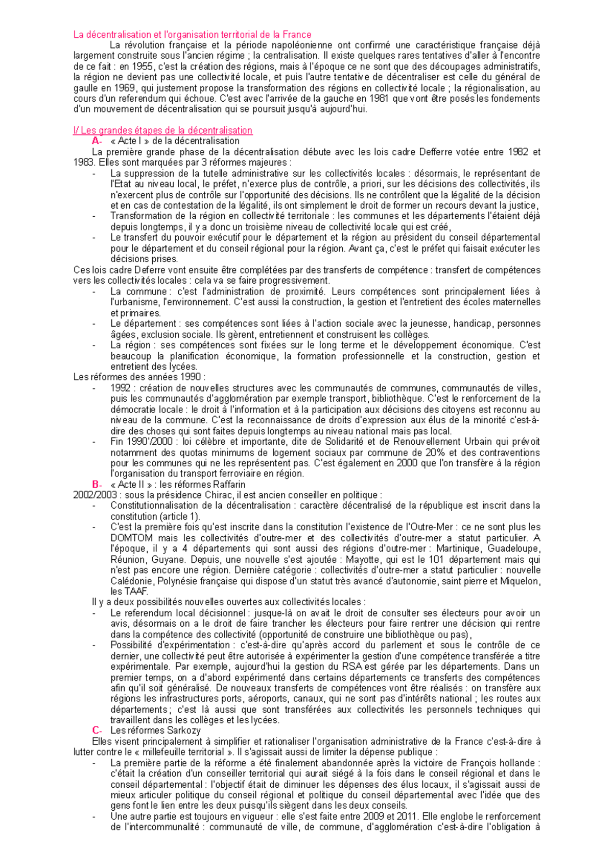 La décentralisation et l'organisation térritoriale de la France - La ...
