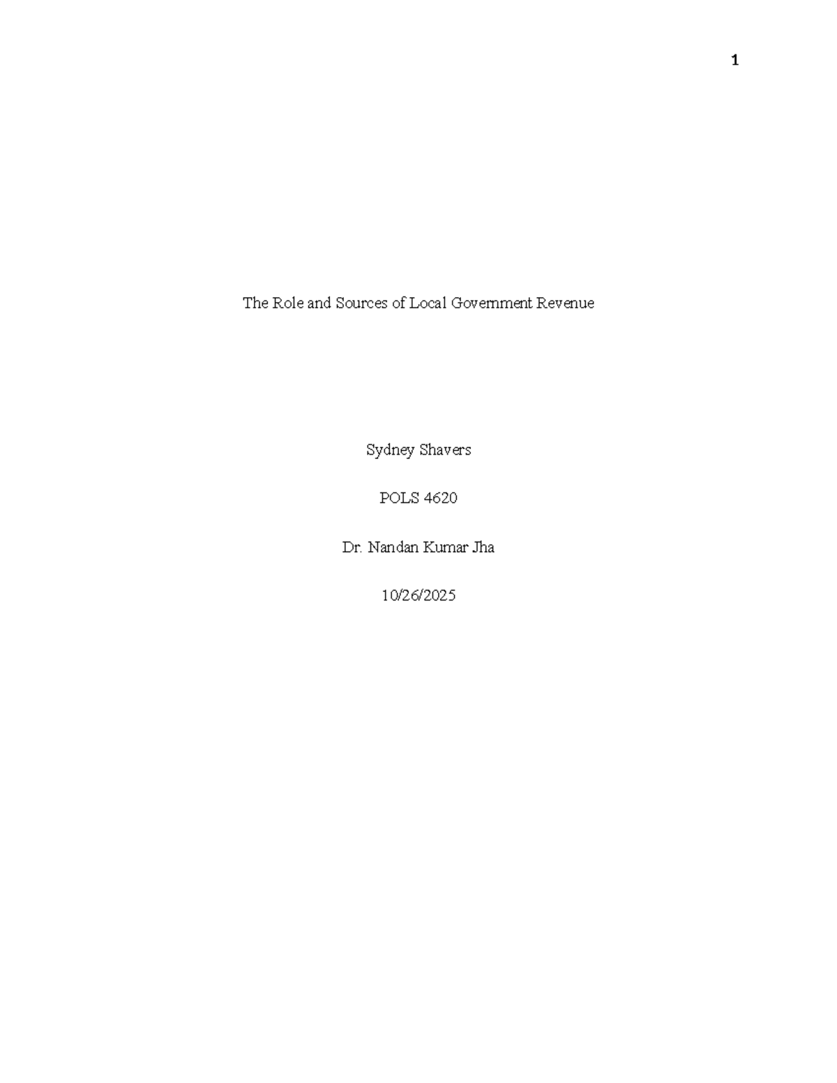 POLS 4620: The Role & Sources of Local Government Revenue - Studocu