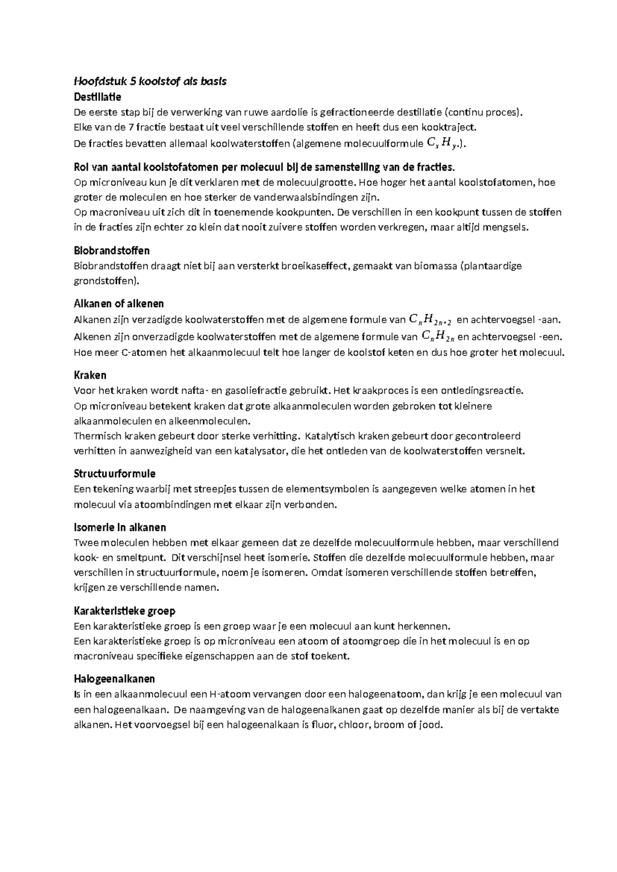 Natuurkunde Hoofdstuk 5: Koolstof en Hydrocarbons Verwerking - Studeersnel
