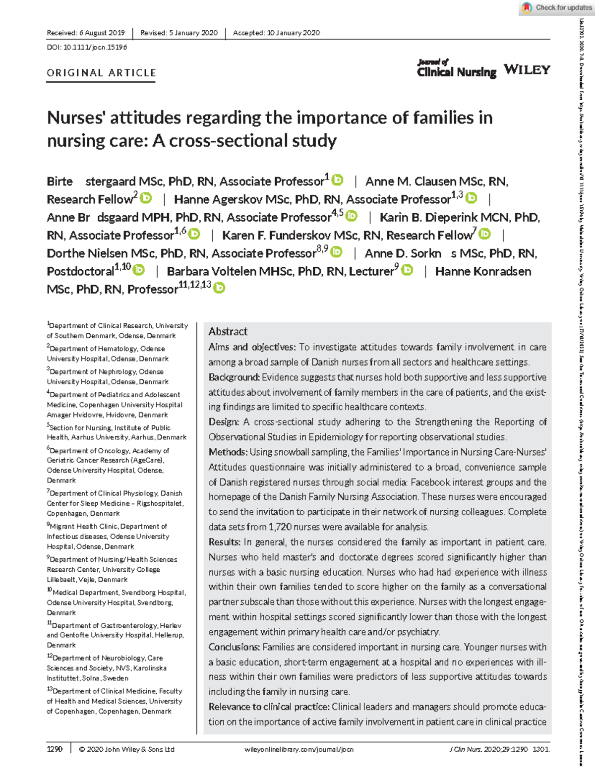 Nurses' Attitudes Toward Family Involvement in Care: A Cross-Sectional ...