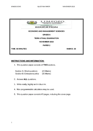 EMS Grade 8 Final Exam 2023 Marking Guideline & Memo - Studocu
