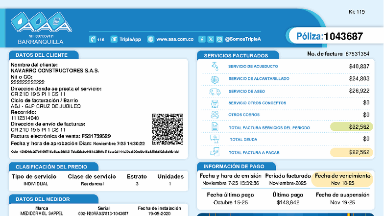 Factura Electrónica - 1043687 - Cliente: NAVARRO CONSTRUCTORES S.A.S ...