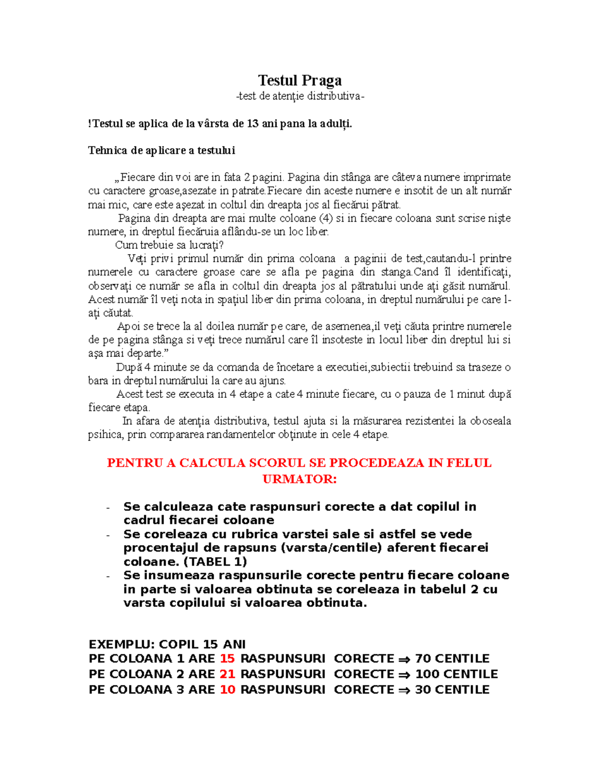 Interpretarea Testului Praga: Atenție Distribuitivă și Rezistență - Studocu