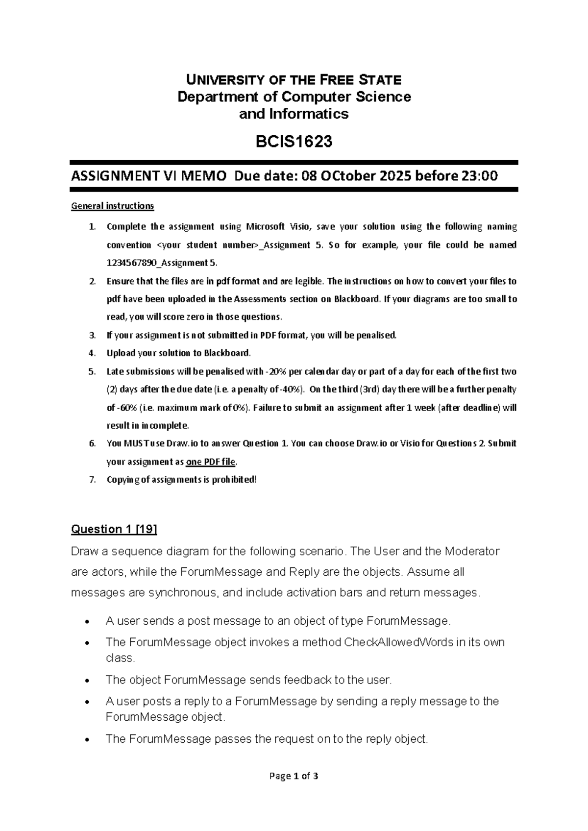 BCIS1623 Assignment VI Memo: Sequence Diagrams Guide 2025 - Studocu