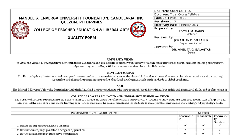GEL 102: Panitikang Filipino Course Syllabus (Revision 5) - Studocu