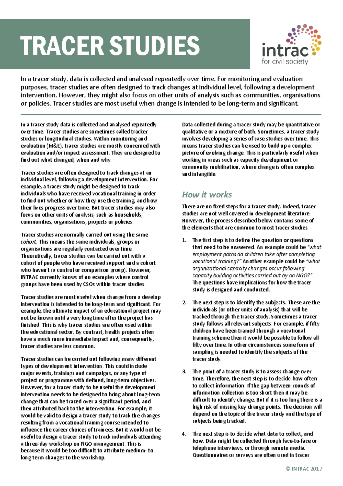 Tracer-studies - this is a definition of tracer studies. - © INTRAC ...