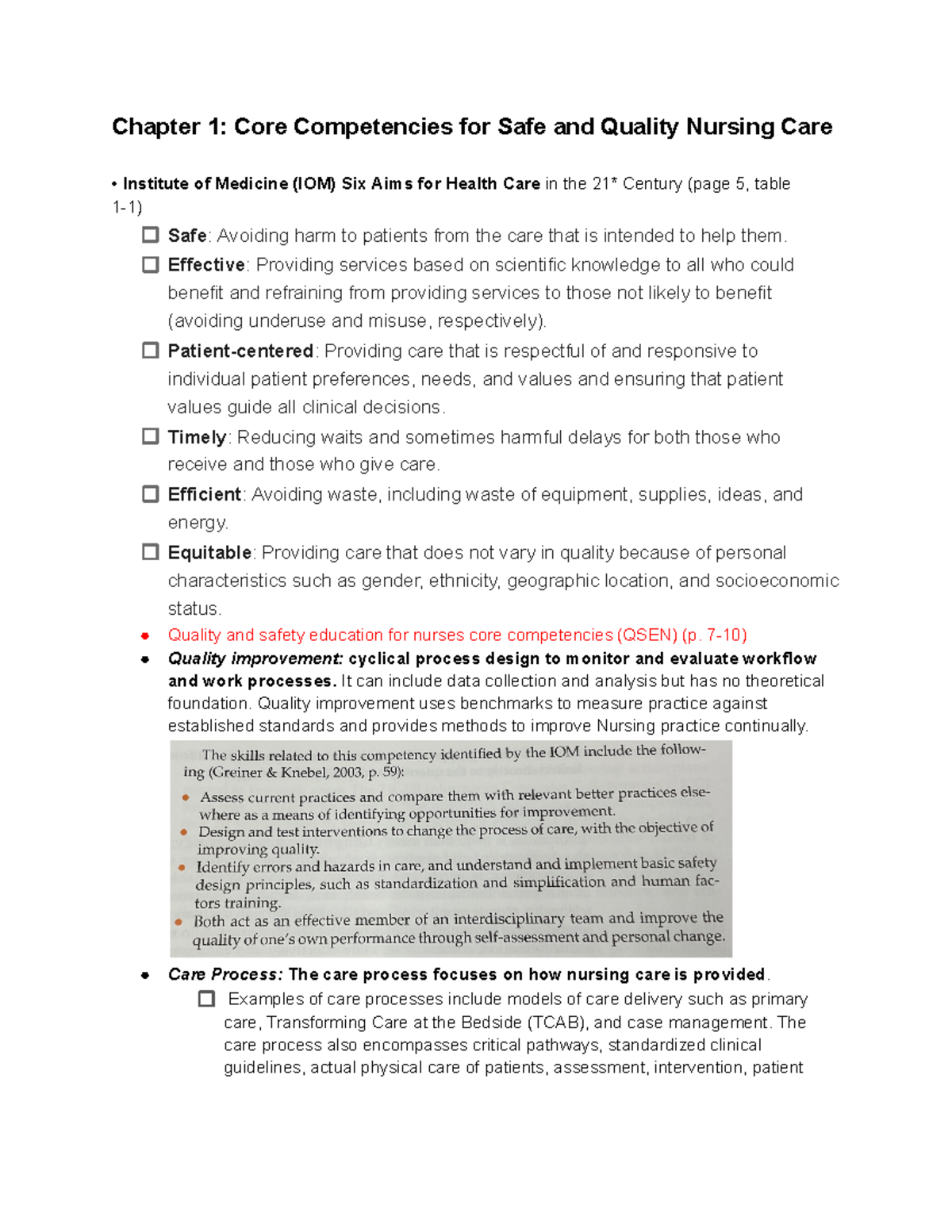 Chapter 1: Core Competencies for Safe & Quality Nursing Care (IOM QSEN ...