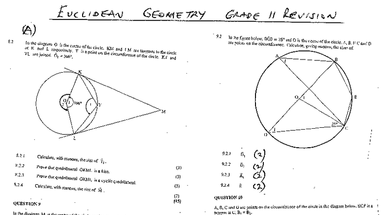 Grade 11 Circle Geometry Revision Questions (EUCLIDEAN) - Studocu