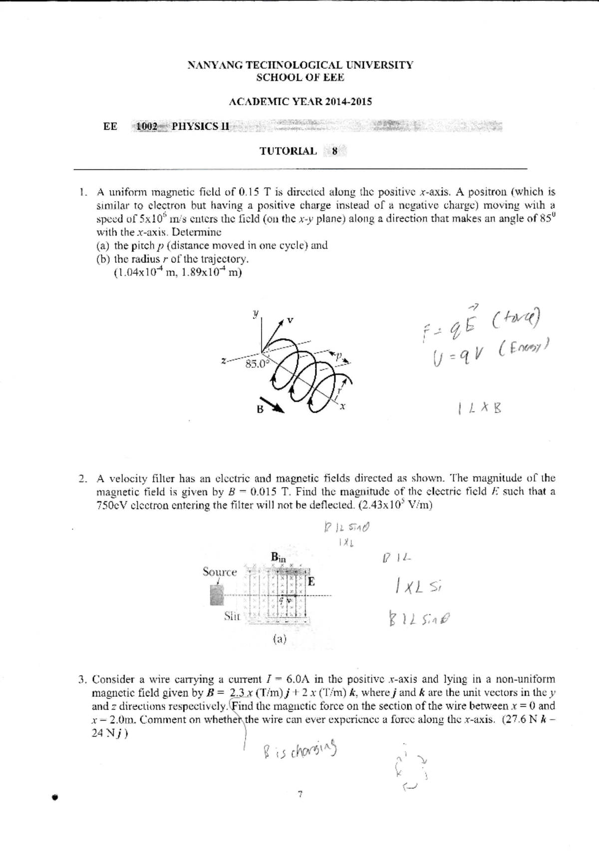 Physics Foundation Tutorial 8 Solution - TECHNOLOGICAL SCHOOL OF ...