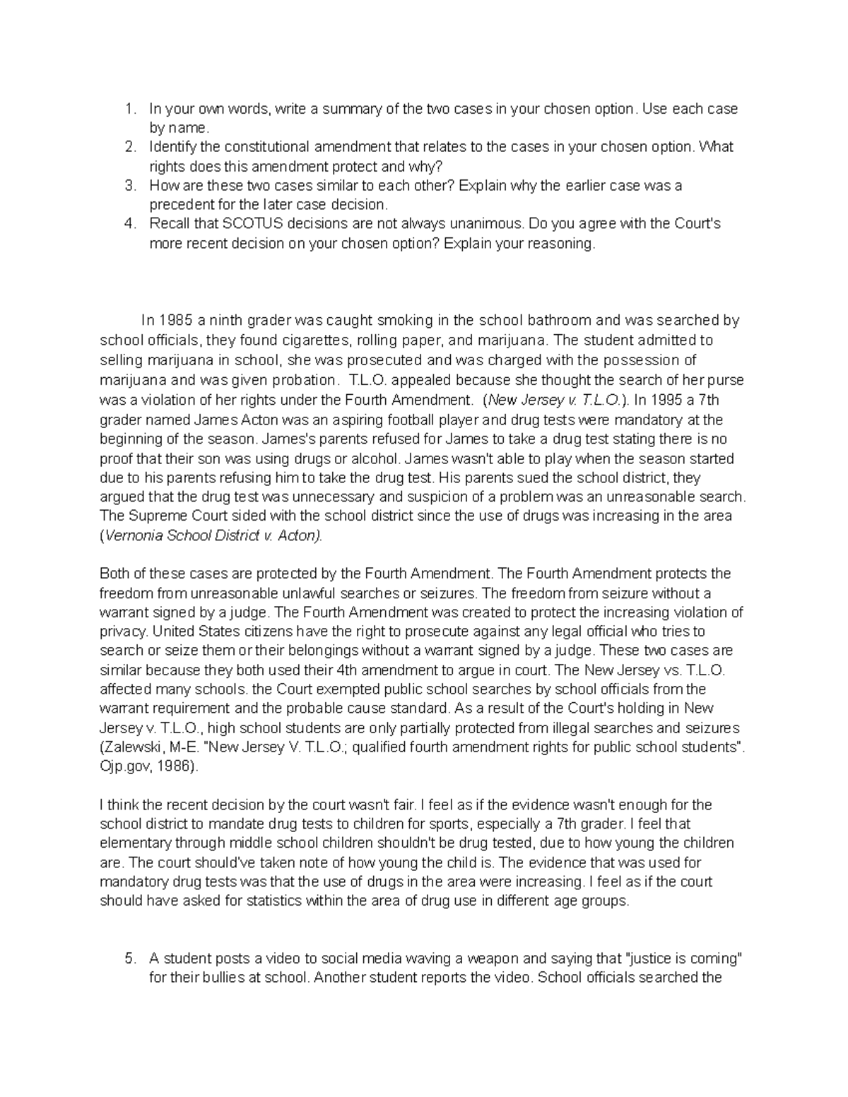 Law 101: Case Studies on the 4th and 2nd Amendments in Schools - Studocu