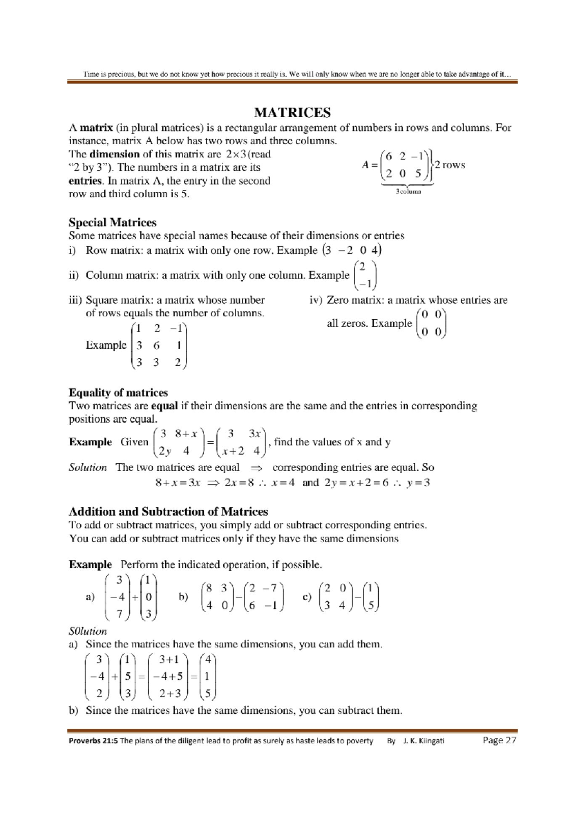 Matrices and Their Operations: A Comprehensive Guide for STA 2101 - Studocu